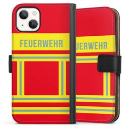 DeinDesign iPhone 13 Handy Klapph&uuml;lle Handyh&uuml;lle aus Kunst Leder schwarz Flip Case Fire Fighters Life Saver Fire Fighter Sideflip mit Lasche