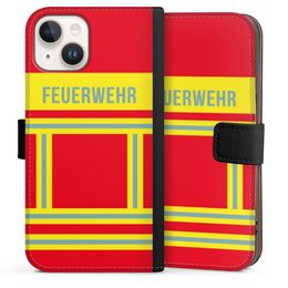 DeinDesign iPhone 14 Handy Klapph&uuml;lle Handyh&uuml;lle aus Kunst Leder schwarz Flip Case Fire Fighters Life Saver Fire Fighter Sideflip mit Lasche
