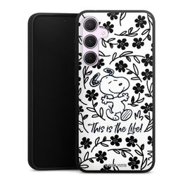 DeinDesign Galaxy A55 5G Handy Premium Silikon H&uuml;lle Handyh&uuml;lle schwarz Case Peanuts Flowers Snoopy Silikon Premium Case