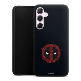 DeinDesign Galaxy A55 5G Handy Premium Silikon H&uuml;lle Handyh&uuml;lle schwarz Case Deadpool Logo Marvel Silikon Premium Case