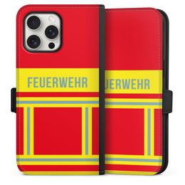 DeinDesign iPhone 15 Pro Max Handy Klapph&uuml;lle Handyh&uuml;lle aus Kunst Leder schwarz Flip Case Fire Fighters Life Saver Fire Fighter Sideflip mit Lasche
