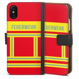 DeinDesign iPhone X Handy Klapph&uuml;lle Handyh&uuml;lle aus Kunst Leder schwarz Flip Case Fire Fighters Life Saver Fire Fighter Sideflip mit langer Lasche