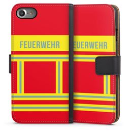 DeinDesign iPhone SE (2020) Handy Klapph&uuml;lle Handyh&uuml;lle aus Kunst Leder schwarz Flip Case Fire Fighters Fire Fighter Life Saver Sideflip mit Lasche