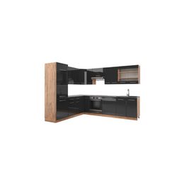 VICCO Eckk&uuml;che K&uuml;chenzeile Einbauk&uuml;che Fame-Line Eiche Anthrazit 227x287 cm modern Sp&uuml;lenunterschrank Schubunterschrank Eckunterschrank Herdumbauschrank H&auml;ngeschrank K&uuml;hlumbauschrank H&auml;ngeglasschrank