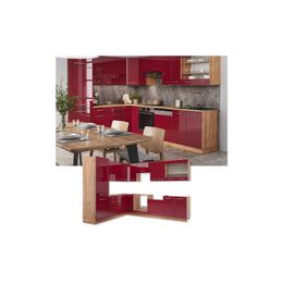 VICCO Eckk&uuml;che K&uuml;chenzeile Einbauk&uuml;che Fame-Line Eiche Bordeaux Rot 227x287 cm modern Sp&uuml;lenunterschrank Schubunterschrank Eckunterschrank Herdumbauschrank H&auml;ngeschrank K&uuml;hlumbauschrank H&auml;ngeglasschrank