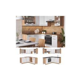 VICCO Eckk&uuml;che K&uuml;chenzeile Einbauk&uuml;che Fame-Line Eiche Wei&szlig; 190 cm modern Schubunterschrank Sp&uuml;lenunterschrank Eckunterschrank Herdumbauschrank H&auml;ngeglasschrank H&auml;ngeschrank Hochglanz