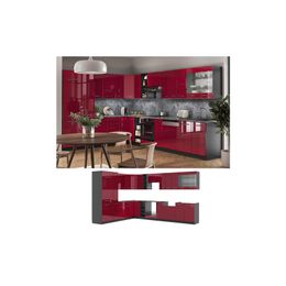VICCO Eckk&uuml;che Fame-LINE K&uuml;chenzeile K&uuml;che 257x347 cm Bordeaux Hochglanz