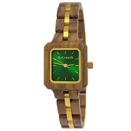 Holzwerk Quarzuhr NEUSS kleine Damen Holz Armband Uhr in ahorn beige, gold & grün