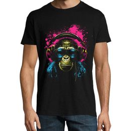 Youth Designz Print-Shirt Affe mit Headset Herren T-Shirt mit lustigen Motiv, schwarz, L, Schwarz