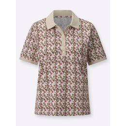 WITT Damen Poloshirt mit Knopfleiste, sand-fuchsia-bedruckt, Gr&ouml;&szlig;e 44