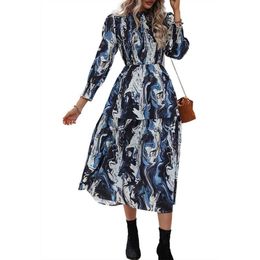 ZWY Maxikleid Lässiges bedrucktes Kleid mit langen Ärmeln und Rundhalsausschnitt (Damenkleider