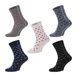 Chili Lifestyle Basicsocken Punkte Damensocken Baumwollsocken jeansblau grau schwarz (Multipack, 5-Paar, 5 Farbdesings) Weichbund ohne Gummidruck