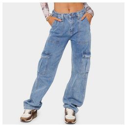 RUZU UG Slouchy Jeans Halbelastische All-Match-Cargohose aus Denim