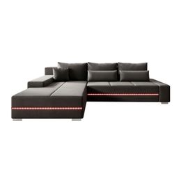 Juskys Sofa Davos Links - Bequemes Ecksofa mit Schlaffunktion, Bettkasten, Samt & LEDs - Dunkelgrau