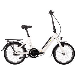 E-Bike SAXONETTE "Compact Premium Plus" E-Bikes Gr. 33 cm, 20 Zoll (50,80 cm), weiß (weiß glänzend) E-Bikes