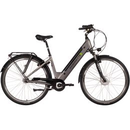 E-Bike SAXONETTE "Comfort Plus 4.0" E-Bikes Gr. 45 cm, 28 Zoll (71,12 cm), silberfarben (silberfarben matt) E-Bikes