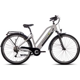 E-Bike SAXONETTE "COMFORT SPORT" E-Bikes Gr. 45 cm, 28 Zoll (71,12 cm), silberfarben (silberfarben matt) E-Bikes
