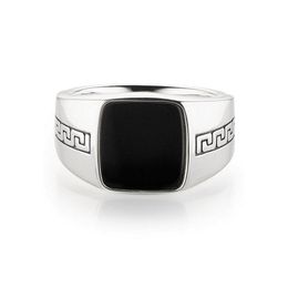 Bruno Banani Fingerring Schmuck Geschenk Silber 925 Herrenring Siegelring Mäander Onyx, mit Onyx, schwarz|silberfarben