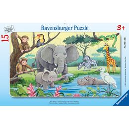 RAVENSBURGER VERLAG Ravensburger Kinderpuzzle - 06136 Tiere Afrikas - Rahmenpuzzle für Kinder ab 3 Jahren, mit 15 Teilen