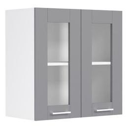 Vcm Küchenschrank Breite 80 cm Glastür Hängeschrank Glas Küche Küchenmöbel Landhaus Colura (Farbe: Weiß / Anthrazit)