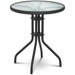 Uniprodo Gartentisch rund - Ø 60 cm - Glasplatte - schwarz UNI_TABLE_01