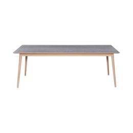 Hammel Furniture Esstisch Meza Designtisch mit Auszugsfunktion und 2 Einlegeplatten, rechteckige Tischplatte aus Keramik, Massivholzgestell, grau