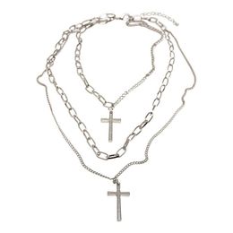 Urban Classics Edelstahlkette Urban Classics Unisex Layering Cross Necklace, silberfarben