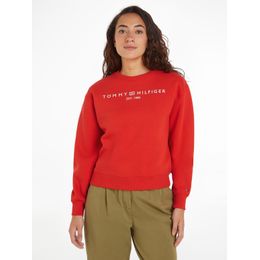 Sweatshirt Tommy Hilfiger "MDRN REG CORP LOGO C-NK SWTSHRT" Gr. L (40), rot (fierce red) Damen Sweatshirts