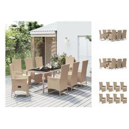 vidaXL Garten-Essgruppe 9-tlg Garten-Essgruppe mit Kissen Beige Polyrattan Sitzgruppe Stühle E