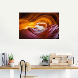 Alu-Dibond-Druck Artland "Antelope Canyon in den USA" Bilder Gr. B/H: 120 cm x 80 cm, Felsen Querformat, 1 St., orange Metallbilder