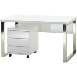 Schreibtisch MCA furniture "Sydney" Tische Gr. B/H/T: 140 cm x 76 cm x 70 cm, weiß (weiß, chromfarben, hochglanz) Schreibtische