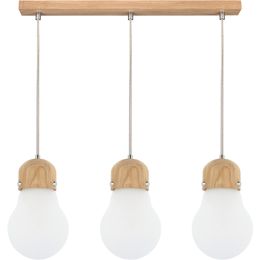 Pendelleuchte BRITOP LIGHTING "BULB WOOD" Lampen Gr. 3 flammig, Ø 13,5 cm Höhe: 124 cm, weiß (eichefarben, weiß, chromfarben) Pendelleuchten und Hängeleuchten