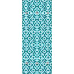 Garderobenleiste queence "Blumenmuster" Garderobenhalter Gr. B/H/T: 50 cm x 120 cm x 10 cm, blau (türkis, weiß) Haken