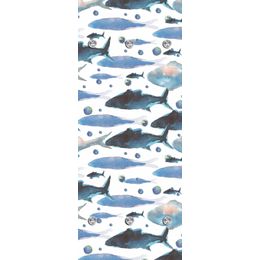 Garderobenleiste queence "Fische" Garderobenhalter Gr. B/H/T: 50 cm x 120 cm x 10 cm, blau (blau, weiß) Haken