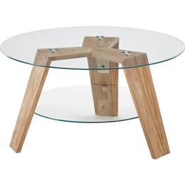 Couchtisch MCA furniture "Lublin" Tische Gr. B/H/T: 75 cm x 40 cm x 75 cm, braun (braun, asteiche massiv, glas) Runde Couchtische Couchtisch Glas-Couchtisch rund oval
