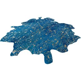 Fellteppich Calo-deluxe "Ronda 510" Teppiche Gr. B/L: 120 cm x 190 cm, 8 mm, 1 St., blau (goldfarben, blau) Kuhfellteppiche Esszimmerteppiche