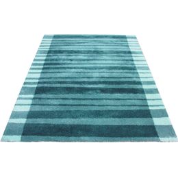 Hochflor-Teppich Bruno Banani "Cameo-Bordüre" Teppiche Gr. B/L: 240 cm x 320 cm, 27 mm, 1 St., blau Esszimmerteppiche