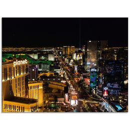 Glasbild Artland "Las Vegas bei Nacht" Bilder Gr. B/H: 80 cm x 60 cm, Glasbild Amerika Querformat, 1 St., schwarz Glasbilder