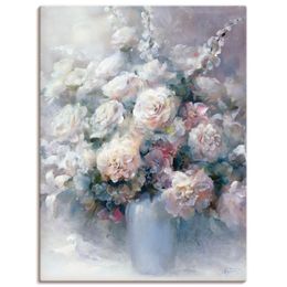 Wandbild Artland "Weißer Strauß" Bilder Gr. B/H: 90 cm x 120 cm, Leinwandbild Blumen Hochformat, 1 St., beige (naturfarben) Kunstdrucke