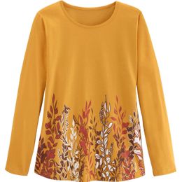 Damen Langarmshirt mit Bordüren-Druck ocker, Größe 38