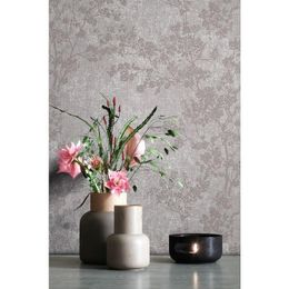 Newroom Tapete Grau Vliestapete Blumen - Blumentapete Floral Weiß Taupe Blätter Blüten Mustertapete Modern Natur - Muster1