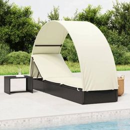 MAISONCHIC Gartenliege Sonnenliege Relaxliege für Garten, Balkon und Terrrasse mit Runddach Schwarz 211x57x140 cm Poly Rattan DE85614