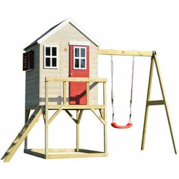 Kinderspielhaus, Stelzenhaus Zebra mit Veranda und Schaukel holz / rot - WENDI TOYS