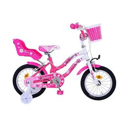 Volare Lovely Kinderfahrrad Mädchen 14 Zoll Pink/Weiß mit Korb und Puppen-Sitz