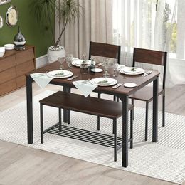 Soges - Home Essgruppe Set 4 Stück Küche Esszimmer Tischsets für 4 Personen Moderner Holztisch mit 2 Stühlen und Einer Langen Bank Platzsparendes