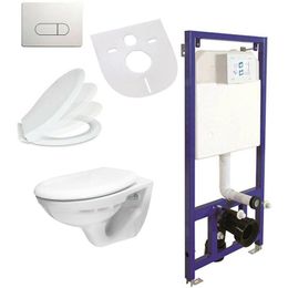 Belvit - Wand Hänge wc Abgang Wand + Deckel + Vorwandelement + Schallschutz + Betätigungsplatte Komplettset - Weiß