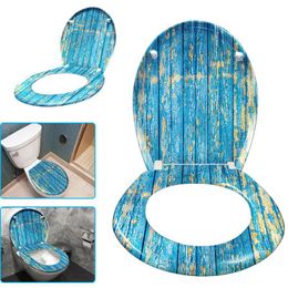 Uisebrt - wc Sitz mit Absenkautomatik - wc Klodeckel Toilettensitz mit langsamer Absenkung - Verschiedene Muster zur Auswahl (Blau Planks)