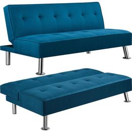 Yaheetech - Klappsofa mit Schlaffunktion 3-Sitzer Sofa Couch Gästebett Klappbett Schlafsofa Sofabett Bezug aus Polyester 350kg belastbar Blau