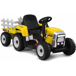 Kinder Elektrischer Traktor mit Anhänger, 3-Gang Elektrofahrzeug mit Fernbedienung, 12 v Elektroauto, LED-Licht & Musik & Bluetooth, 30 kg