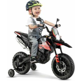 12V Aprilia Elektro Motorrad, Kindermotorrad mit 2 Stützrädern, Scheinwerfer, Musik für Kinder von 3-8 Jahren, Kinderfahrzeug mit Doppelmotoren &